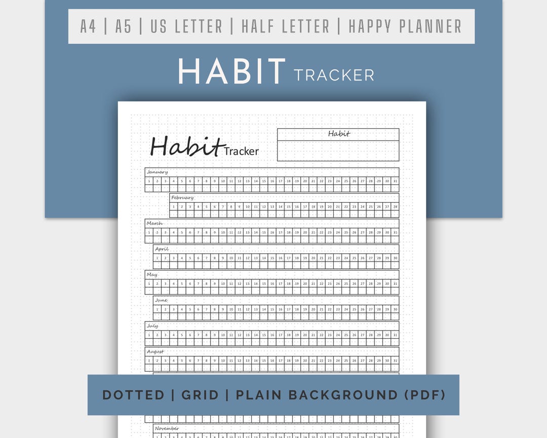 Yearly Habit Tracker Printable: A4 A5 Happy Planner Insert (digital ...