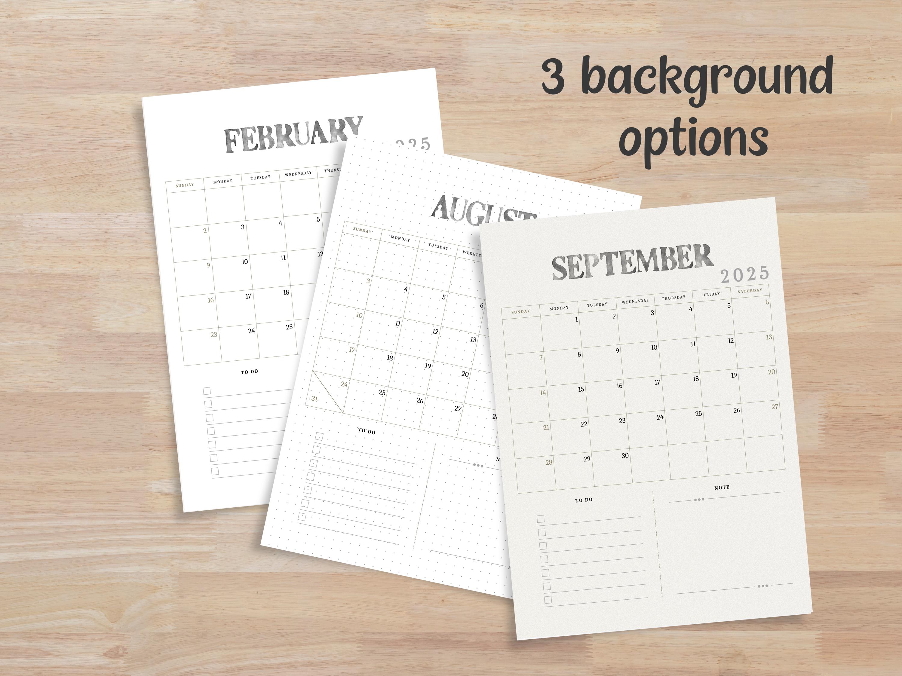 2025 Monthly Calendar Printable - Minimalist Design With Notes and to ...