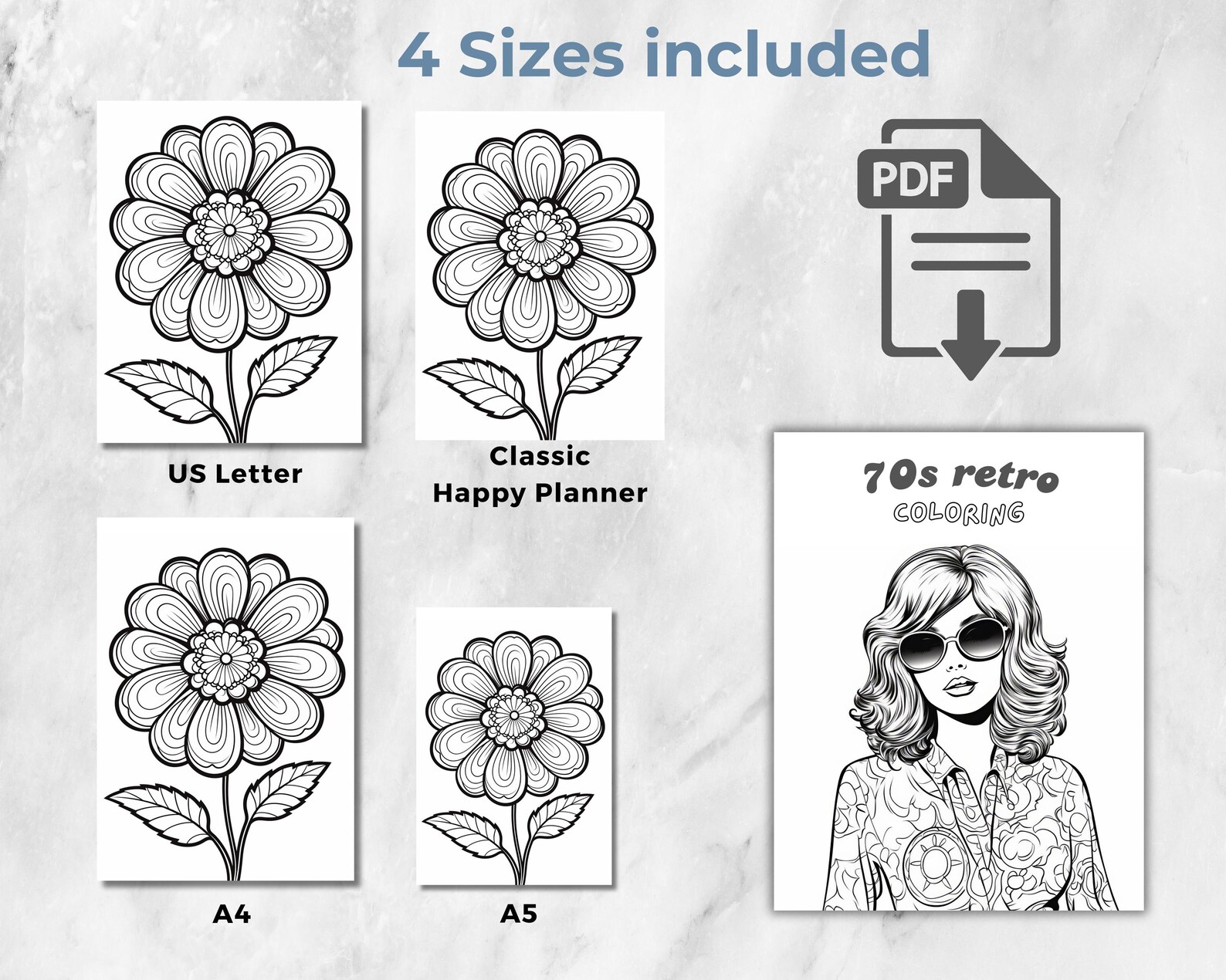 70s Retro Coloring Pages for Adults - 35 Groovy Designs - Stress Relief ...