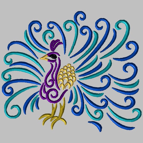 Peacock Machine Embroidery Design 2 Sizes - Etsy