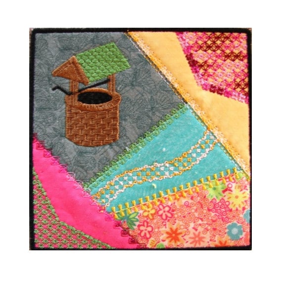 Machine Embroidery Design-ith-crazy Quilt Block-wishing Well With 4 ...