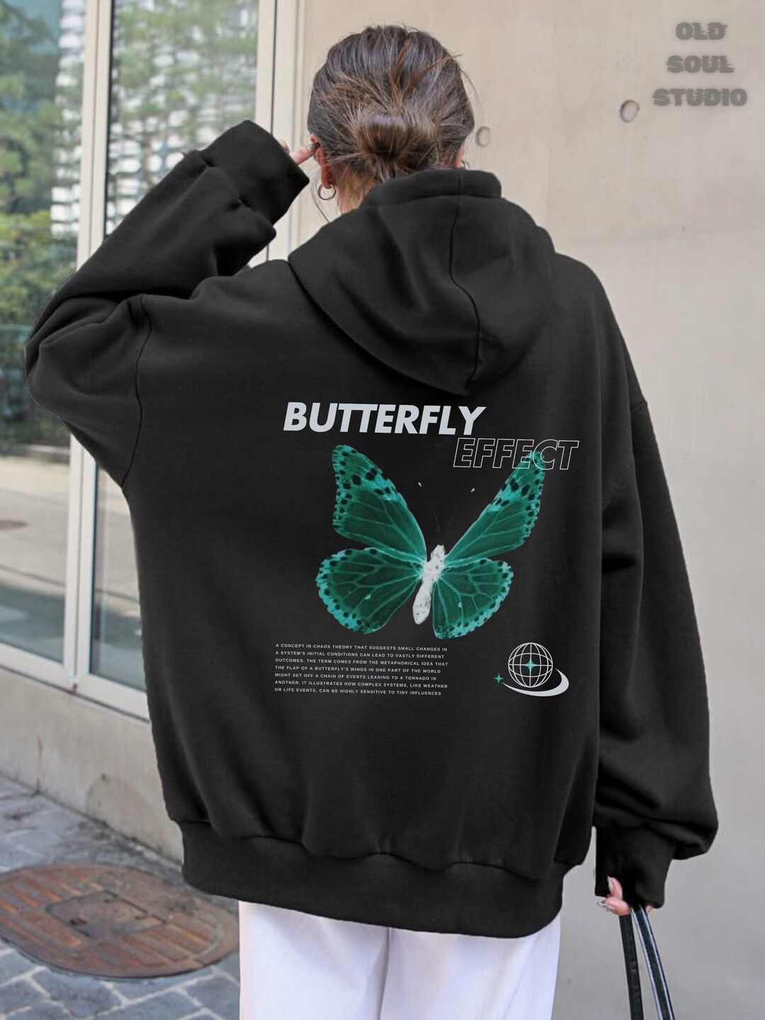 Butterfly Effect Hoodie, Y2K Hoodie, Green Butterfly Graphic Sweatshirt ...