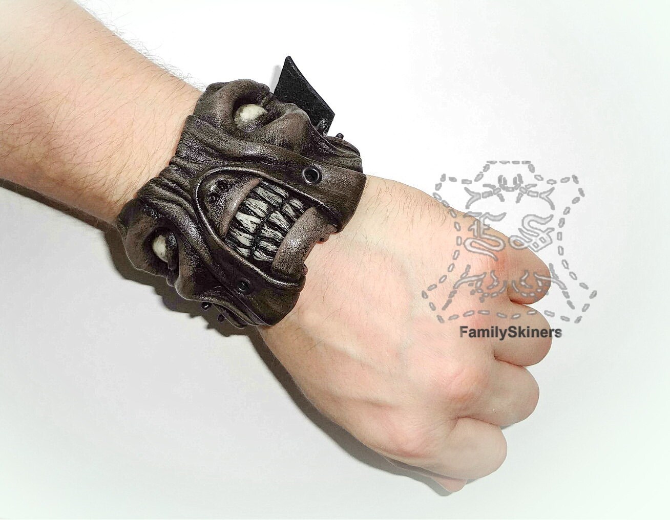 Horror mask Leather mask Scary Leather cuff Monster Movie prop | Etsy