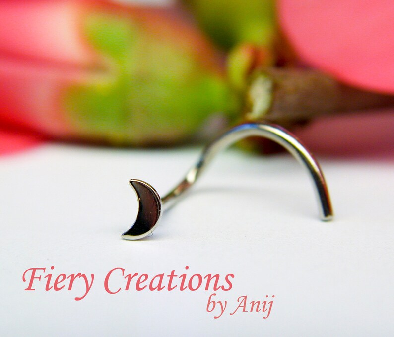 Nose Screw / Tragus Stud "crescent Moon"- SOLID Platinum, Diamond Pave ...