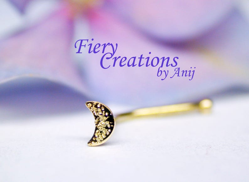 Nose Screw / Tragus Stud "crescent Moon"- SOLID Platinum, Diamond Pave ...