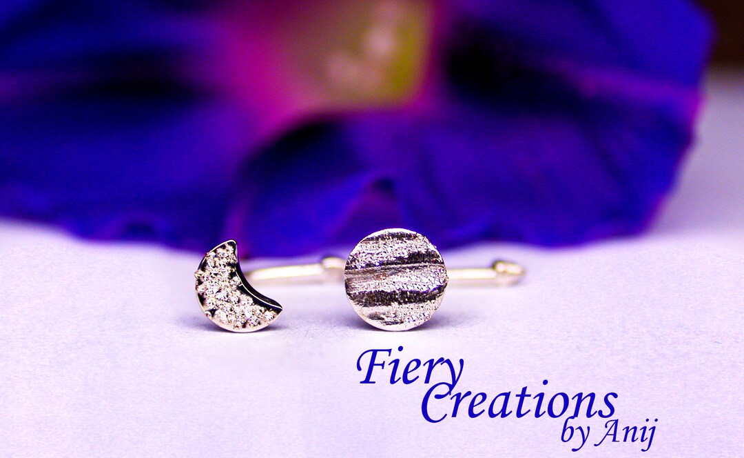 Tragus Studs "misty Crescent & Full Moon Set" in Sterling Silver - Etsy
