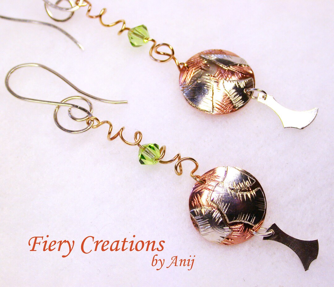 Ear Buttons - "abstractions" - Silver, Copper, Brass, Engraved Dangle ...