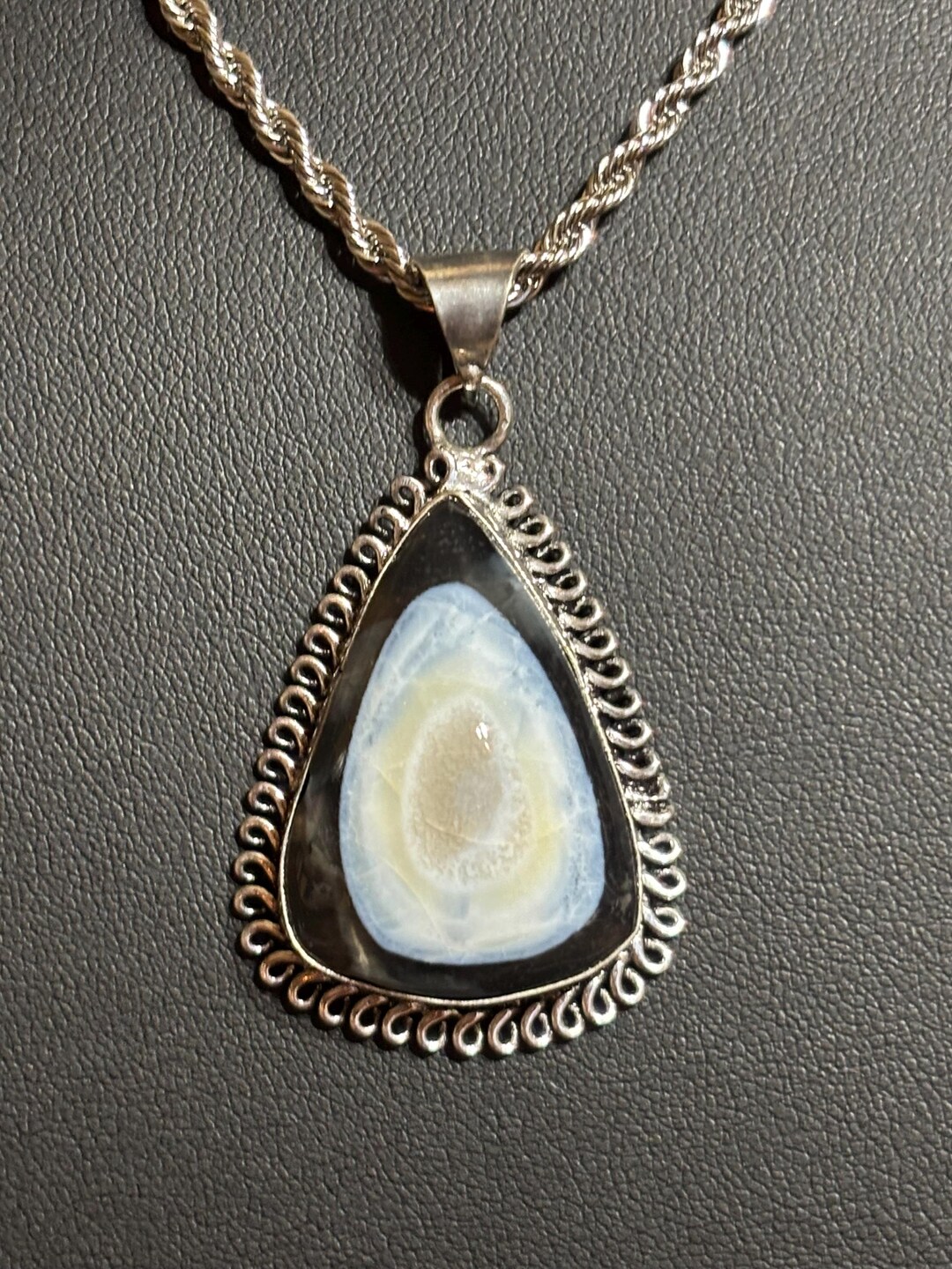 Dendritic Australian Opal Pendant Necklace, Rope Edge, Sterling Silver ...