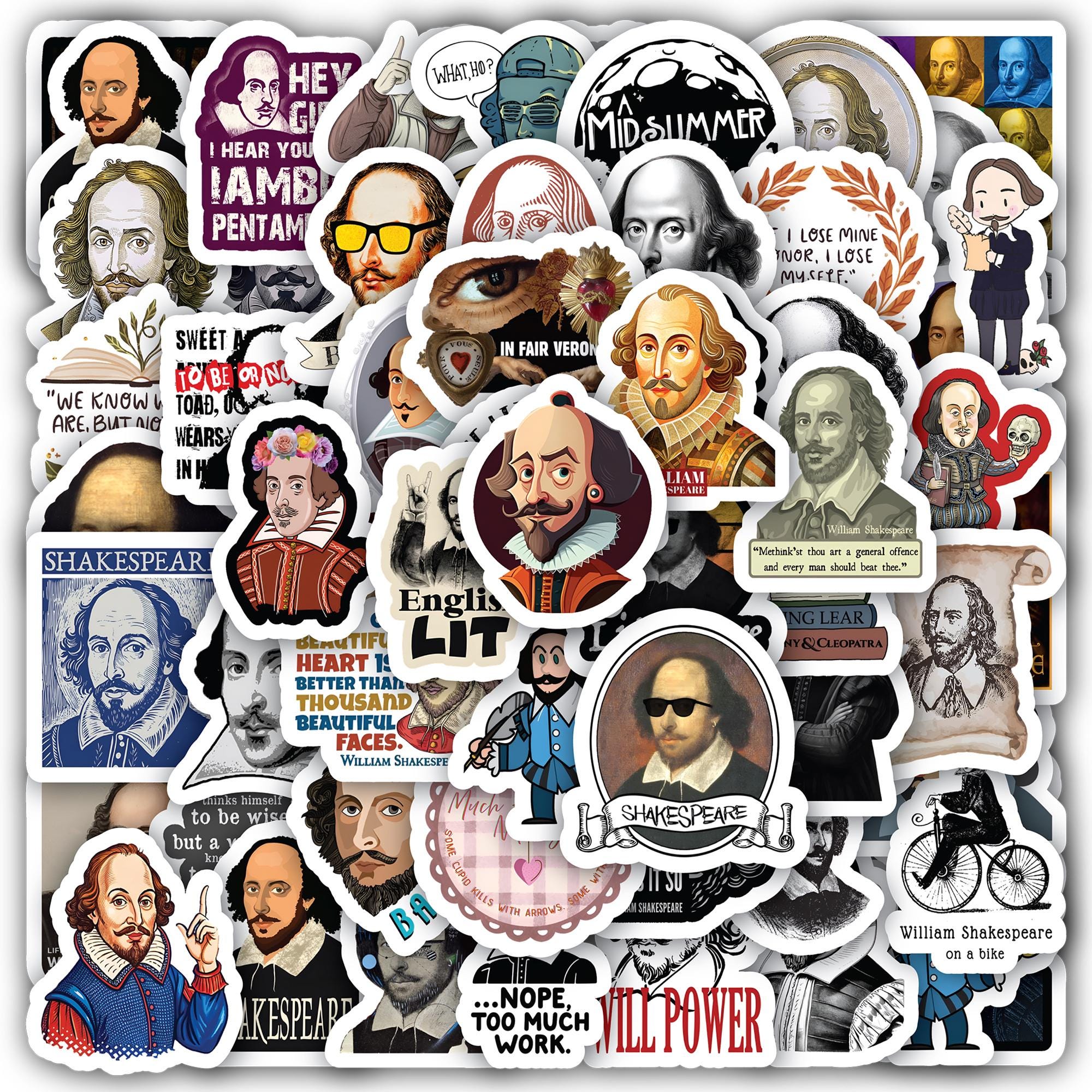 William Shakespeare Stickers Sheet – Waterproof Vinyl Decals for Gift ...