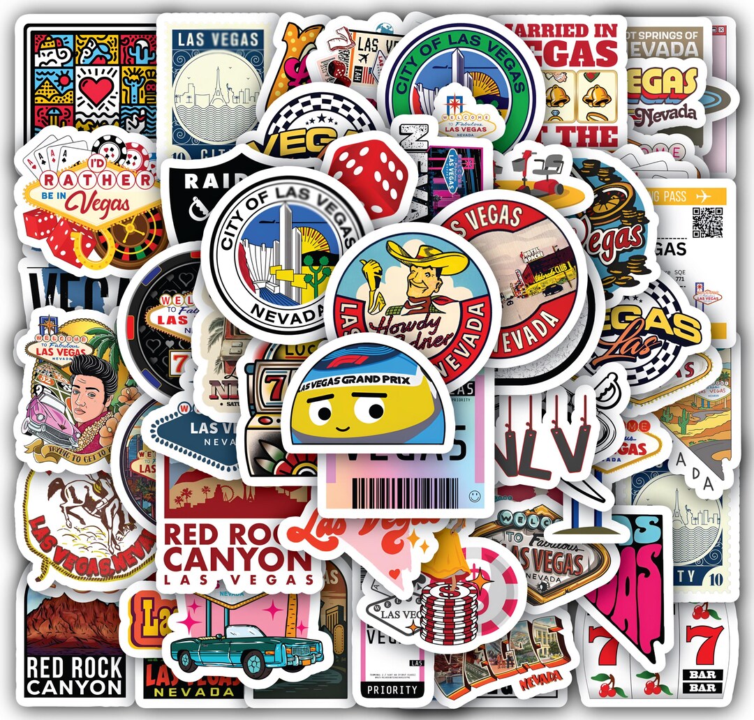 Set 60 Las Vegas Waterproof Vinyl Stickers Sheet – Iconic Travel Decals ...