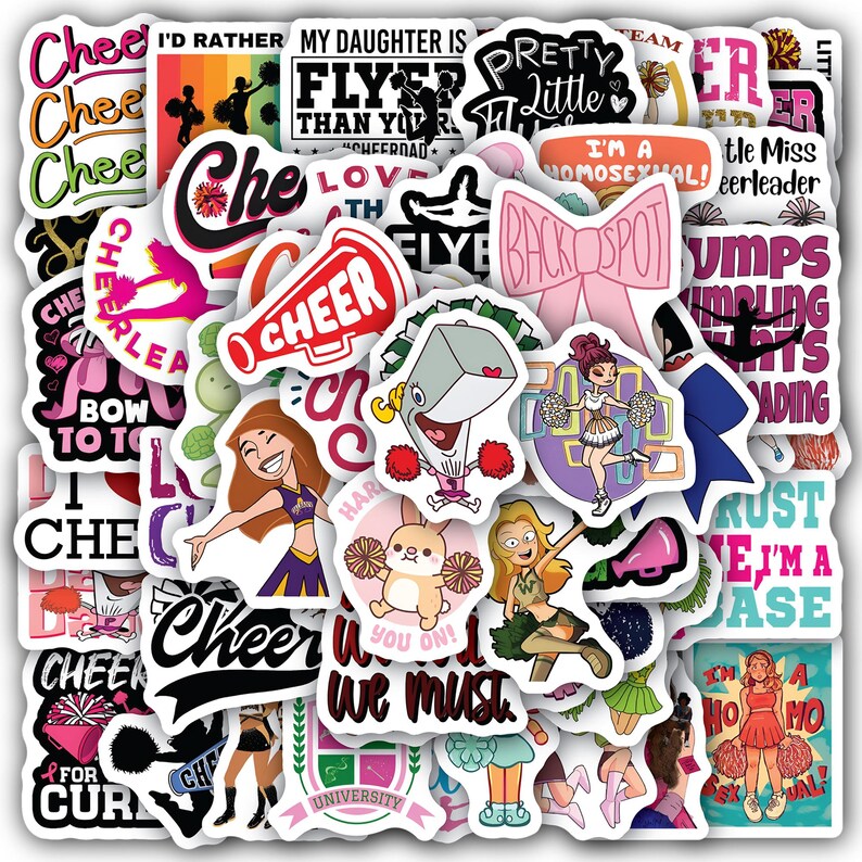 Cheerleader Sticker Sheet | Sporty Positive Team Spirit Vinyl 40 Pieces ...