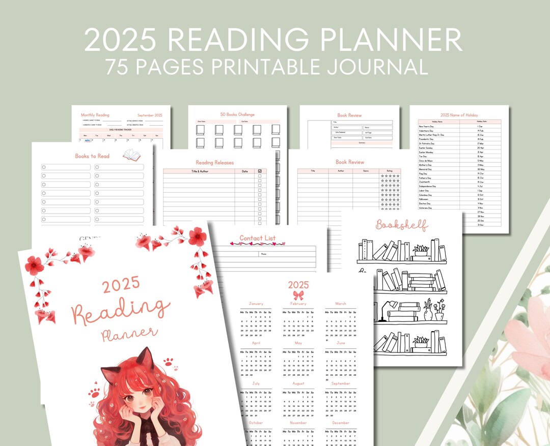 2025 Printable Reading Planner, Reading Journal, Reading Challenges and ...