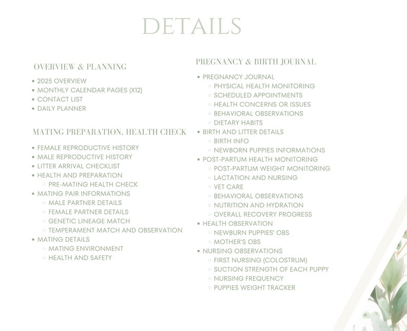 Dog Breeding Journal, Printable Breeder Planner for Mating, Pregnancy ...