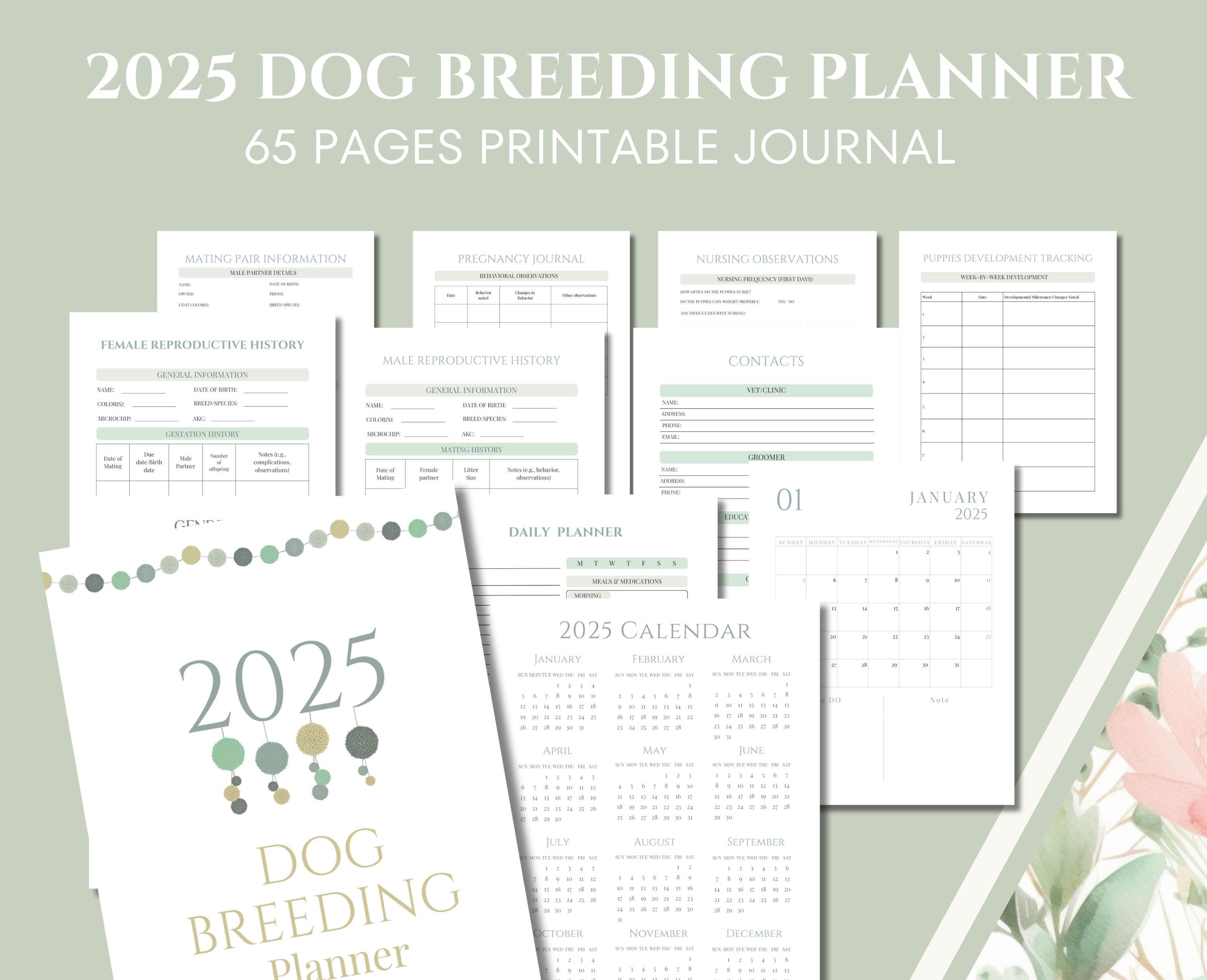 Dog Breeding Journal, Printable Breeder Planner for Mating, Pregnancy ...