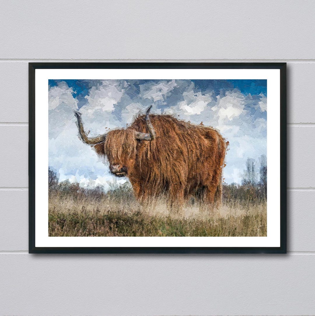 Printable Abstract Highland Cow Living Room Wall Art Print Digital ...