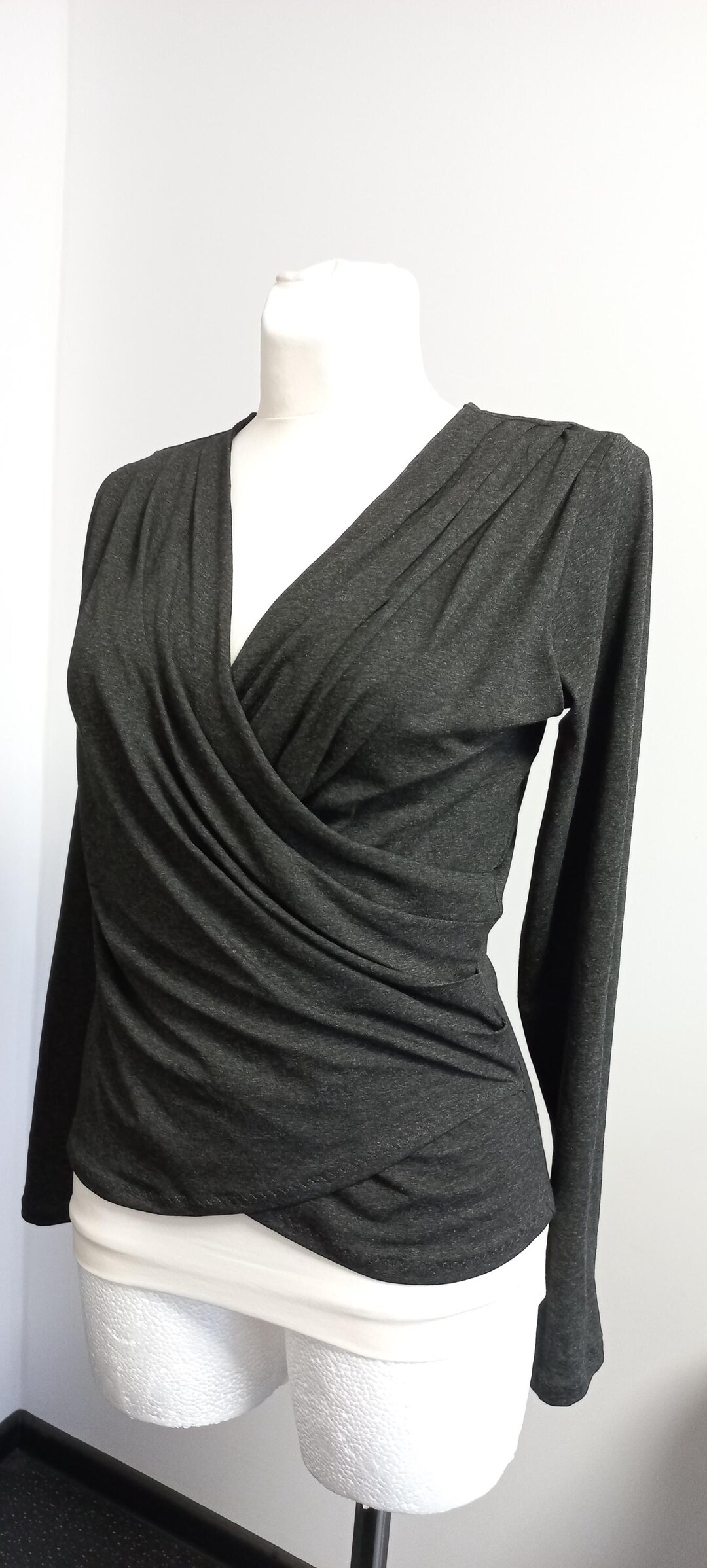 Long Sleeve Dark Grafite With Drapery Vneck T-shirt - Etsy