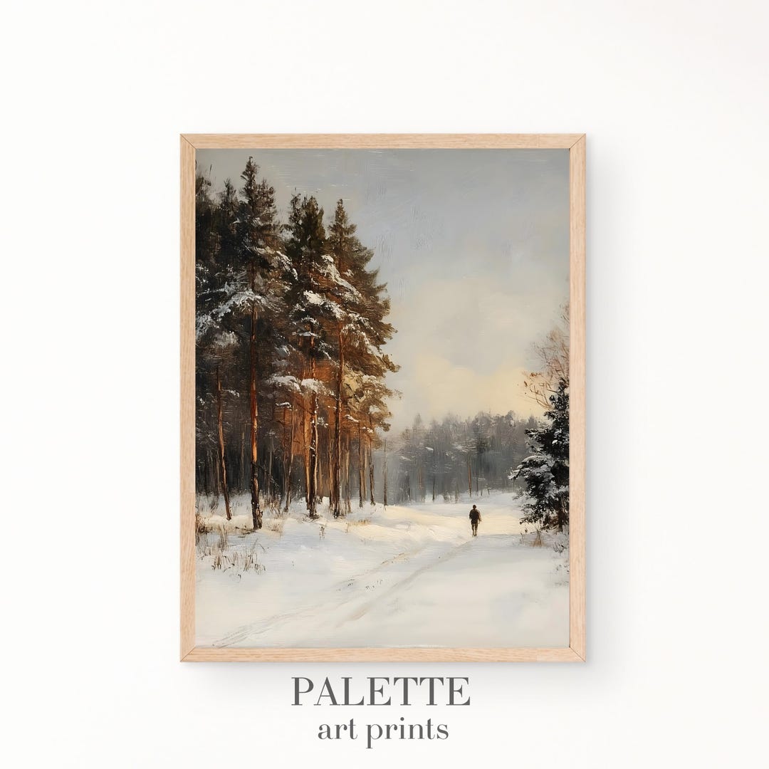 Snowy Forest Path Painting With Golden Sunset Glow, Tranquil Winter ...
