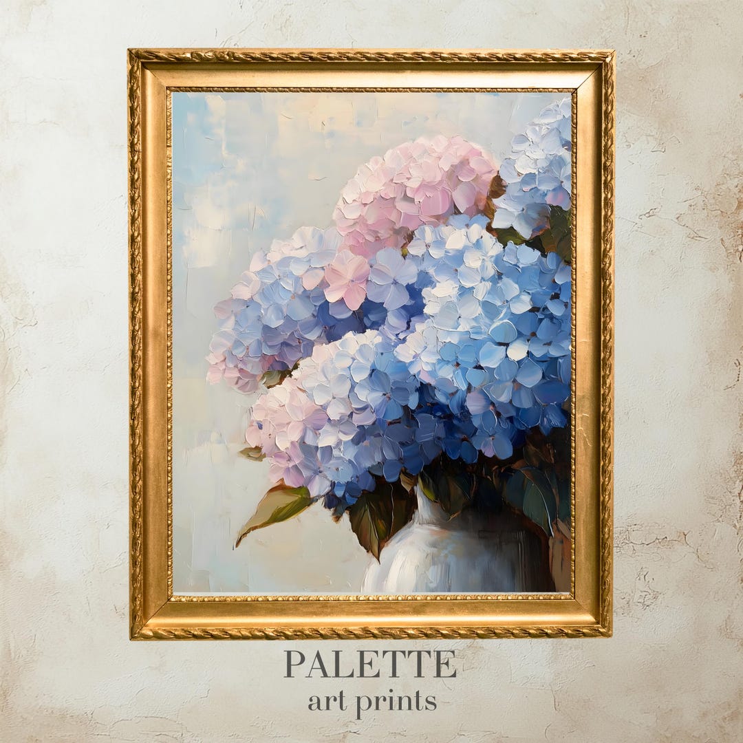 Textured Hydrangea Still Life Oil Painting, Floral Wall Art Elegant ...