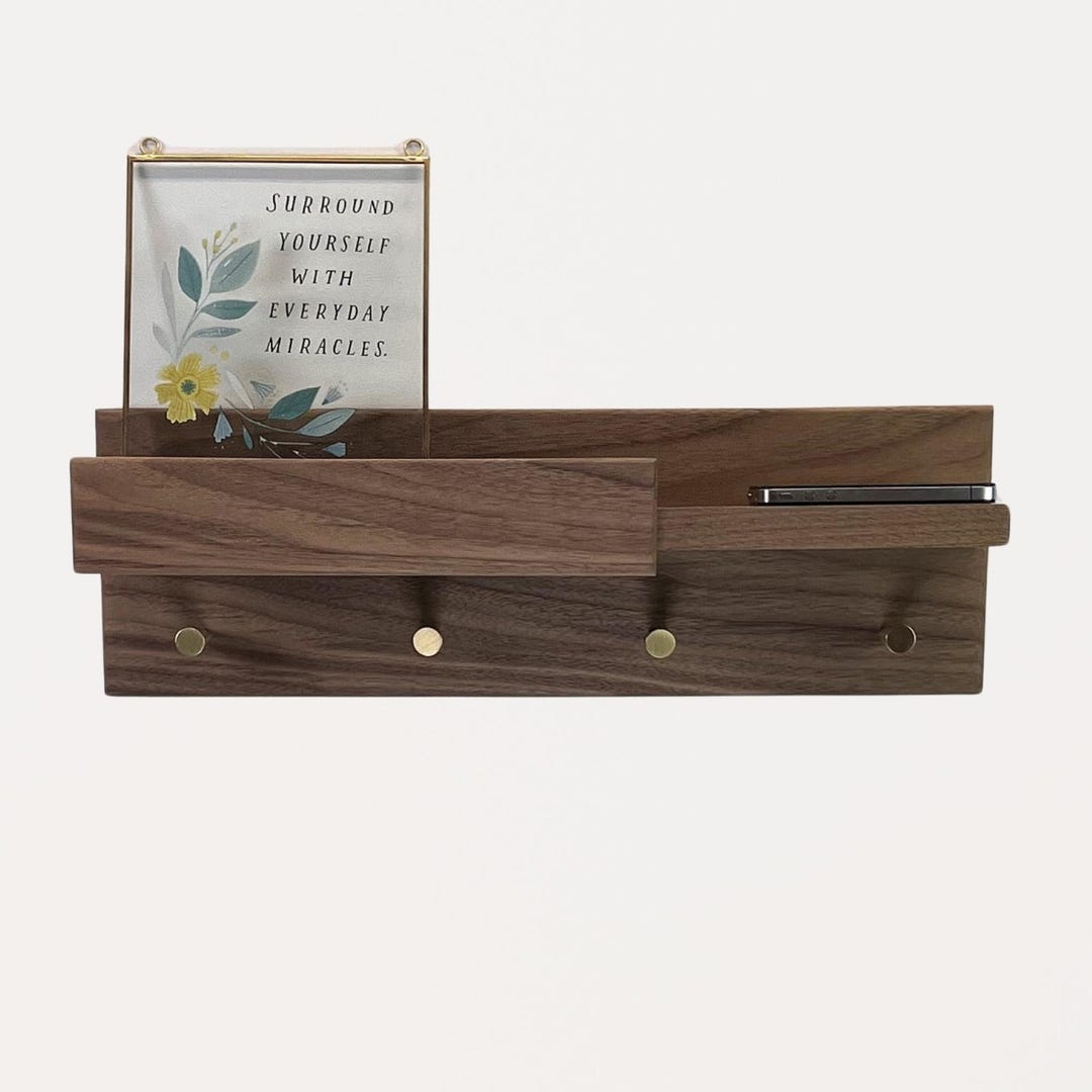 Solid Walnut Key Holder, Entryway Organization With Shelf, Phone ...