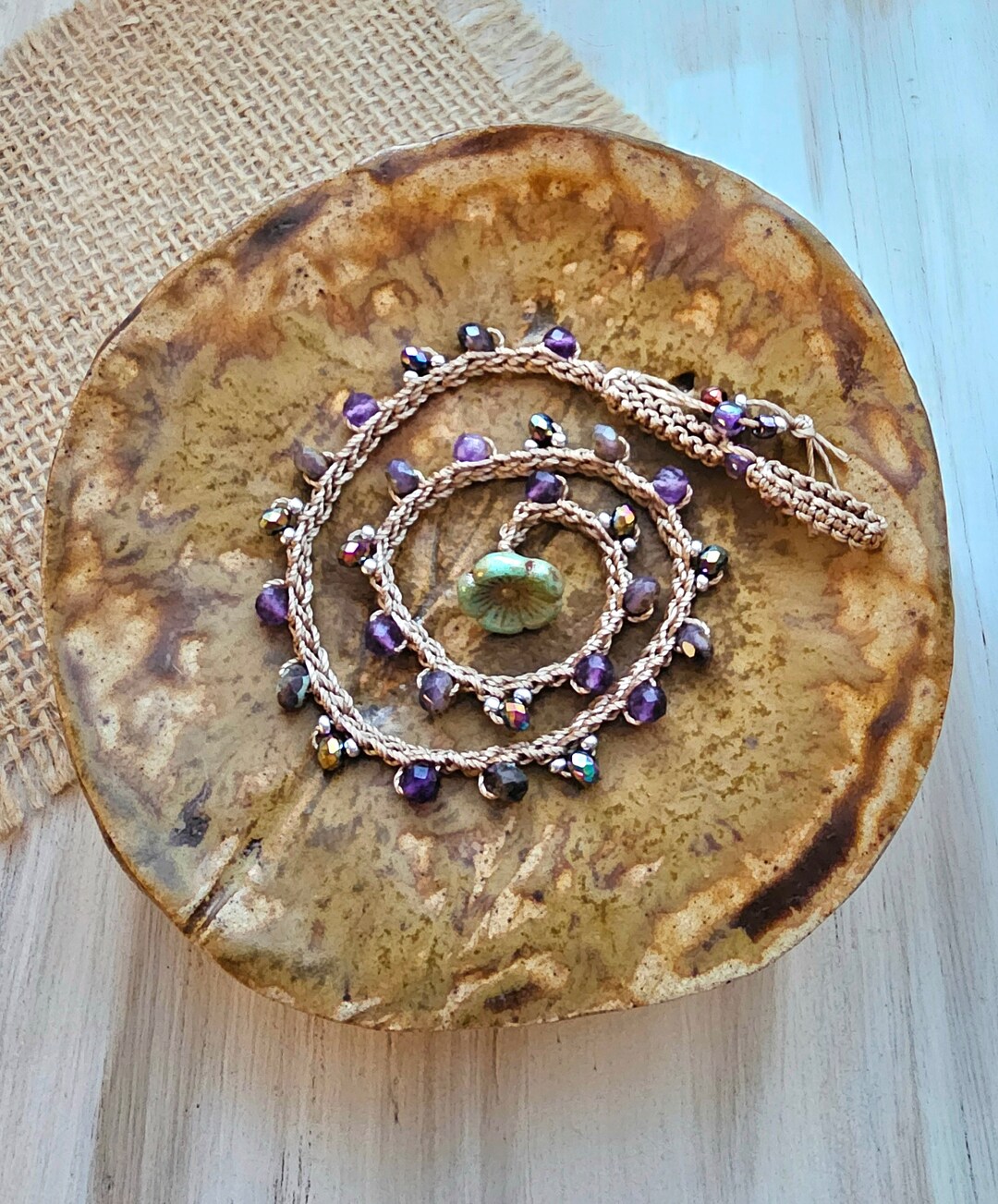 Beaded Anklet | Boho Hippie Anklet | Purple Amethyst | Crochet Anklet ...