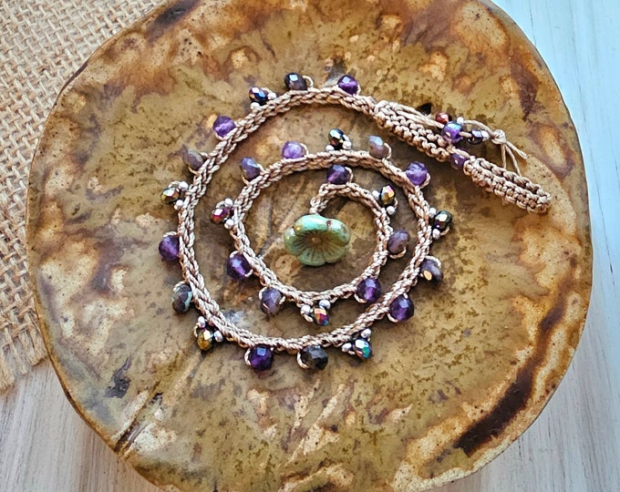 Amethyst Beaded Crochet Anklet | Boho Summer Jewelry - Etsy