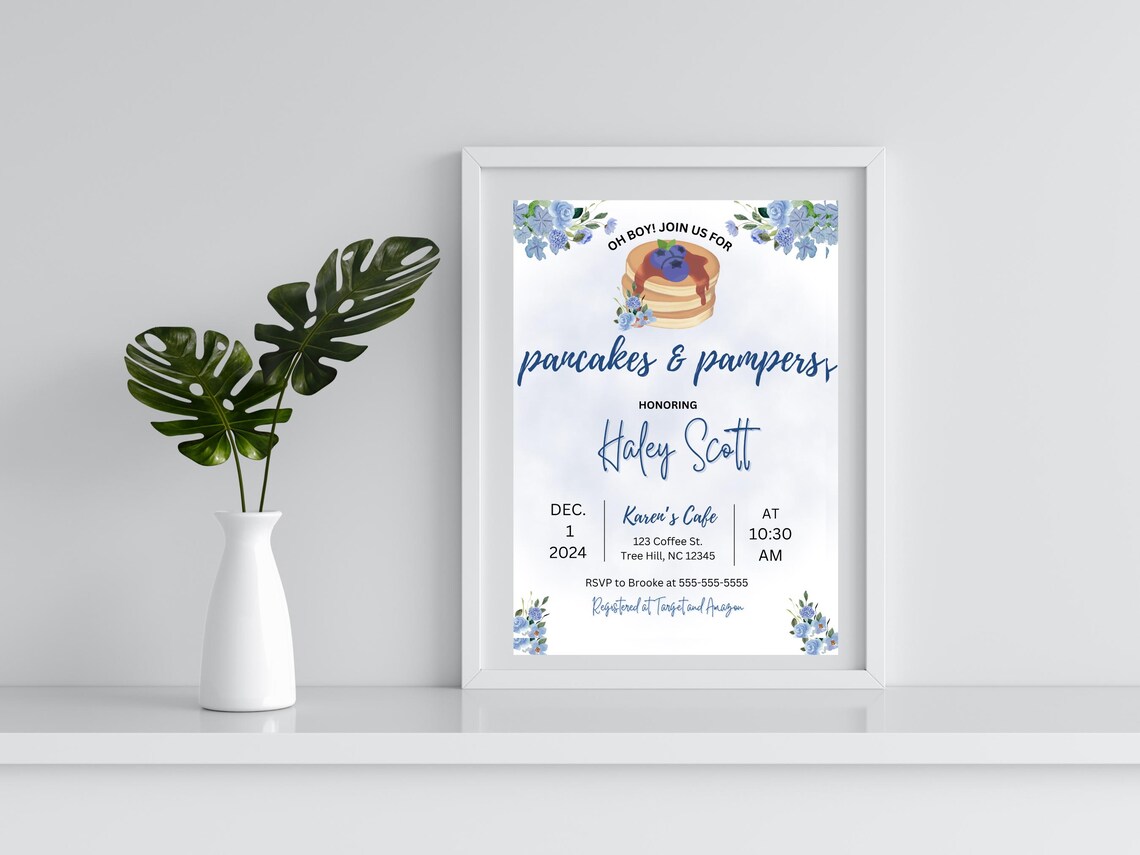 Pancakes & Pampers Baby Shower Invitation: Floral Brunch (editable ...