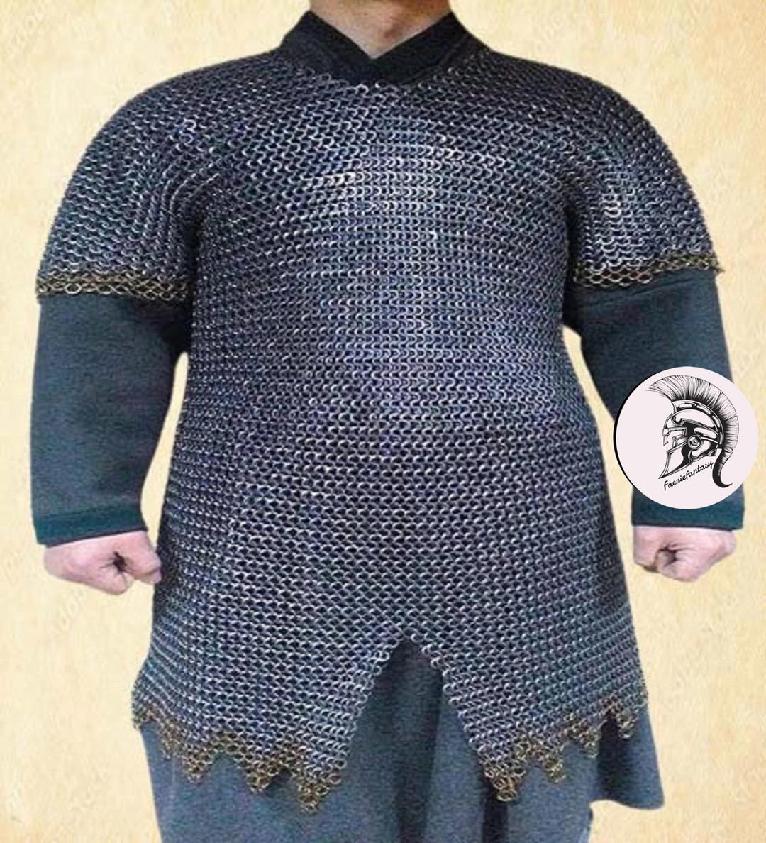 Medieval Chainmail Shirt With Zig Zag Brass Row, 9 Mm Flat Ring Riveted ...