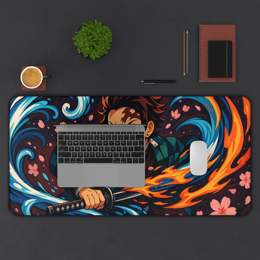 Demon Slayer Fire and Water Desk Mat, Mouse Pad for Anime Fan, Gaming ...