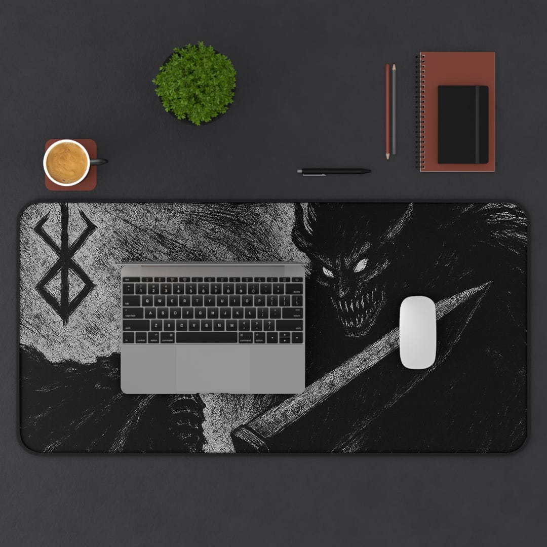 Monochromatic Desk Mat, Berserk Inspired Gaming Mouse Pad, Anime Desk ...
