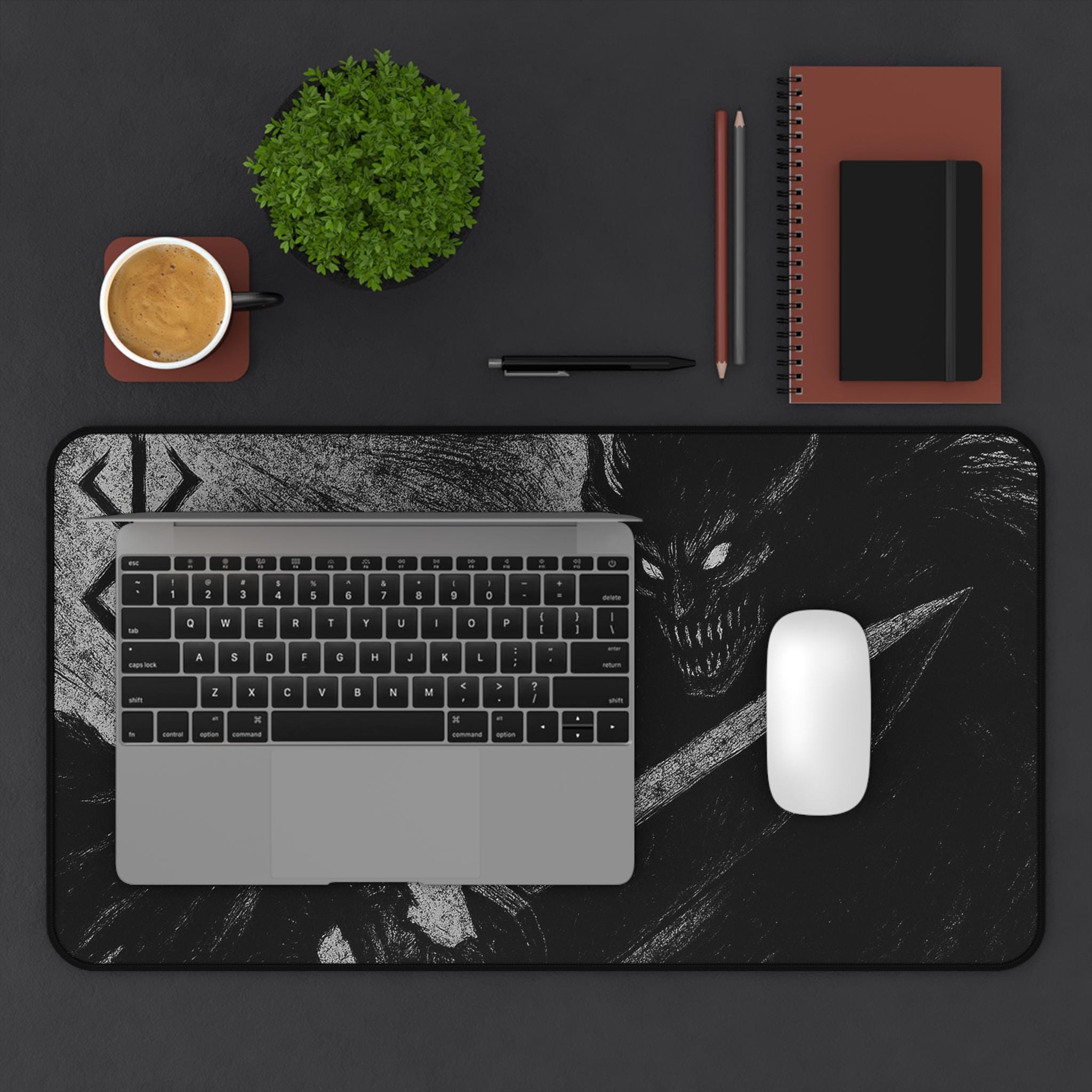 Monochromatic Desk Mat, Berserk Inspired Gaming Mouse Pad, Anime Desk ...
