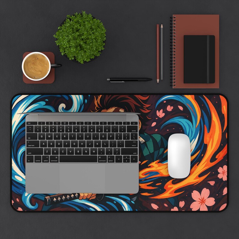 Demon Slayer Fire and Water Desk Mat, Mouse Pad for Anime Fan, Gaming ...
