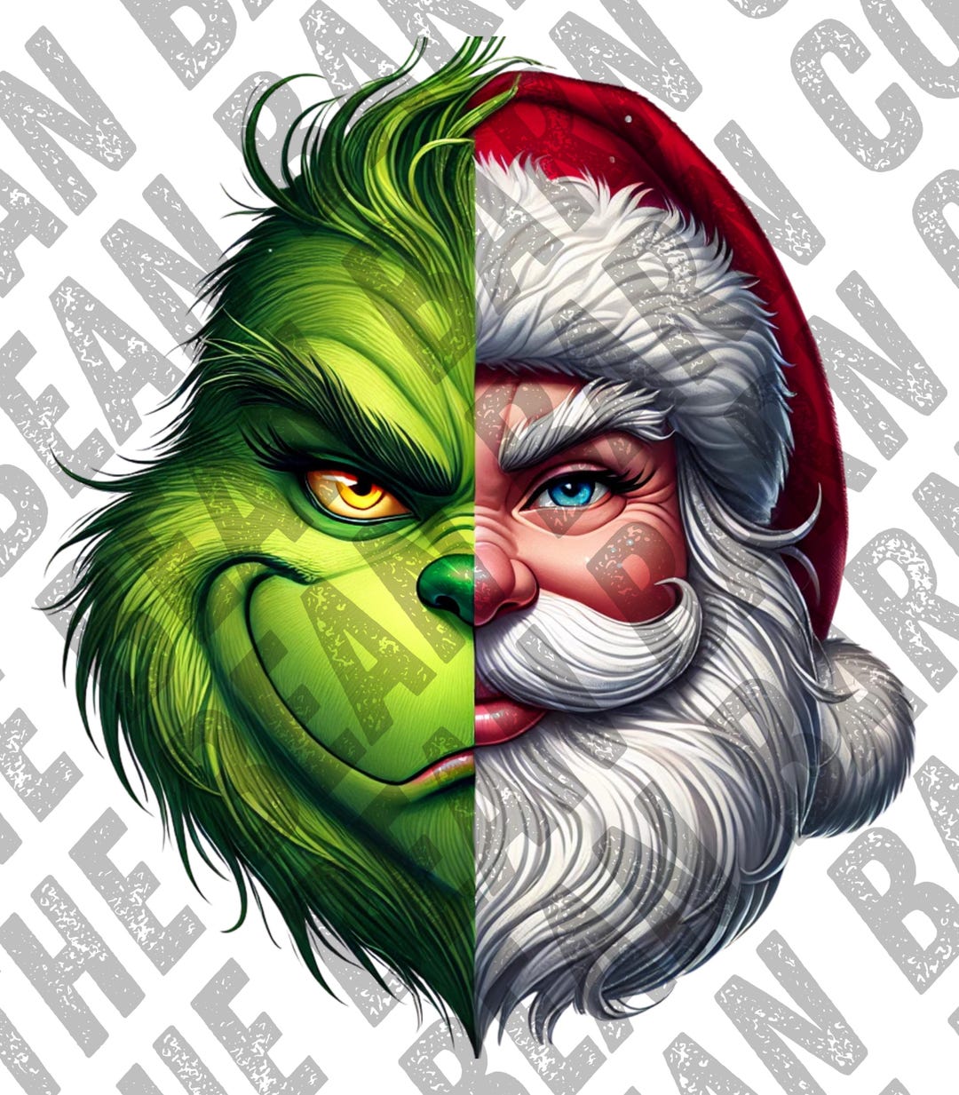 Grinch Meets Santa Split Design PNG - Etsy