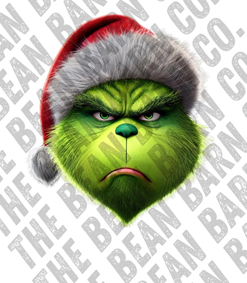 Grumpy Grinch Face PNG | Santa Hat Christmas Digital Download | Grinch ...
