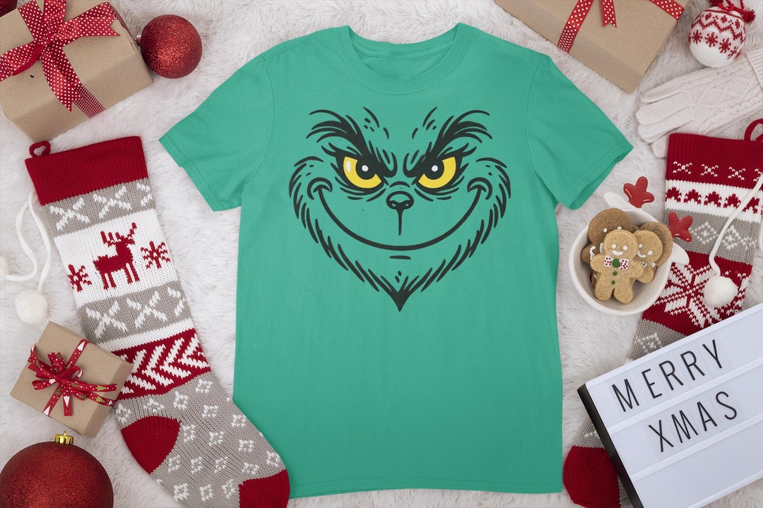 Grinch Face T-shirt Funny Christmas Shirt, Holiday Tee, Cute Christmas ...