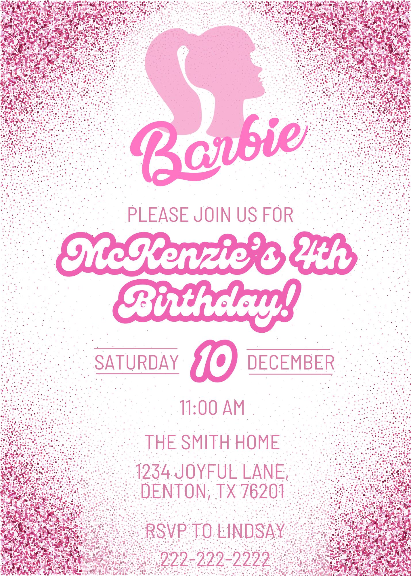 Barbie Party Invitation Template - Etsy