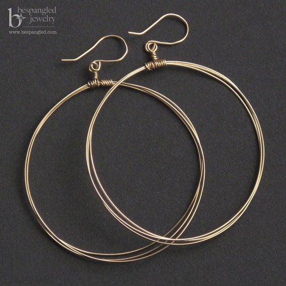 Gold Hoop Earrings Large Gold Wire Hoop Earrings Gold Hoops Bespangled Jewelry Signature Hoops gold Rose Gold or Silver Etsy