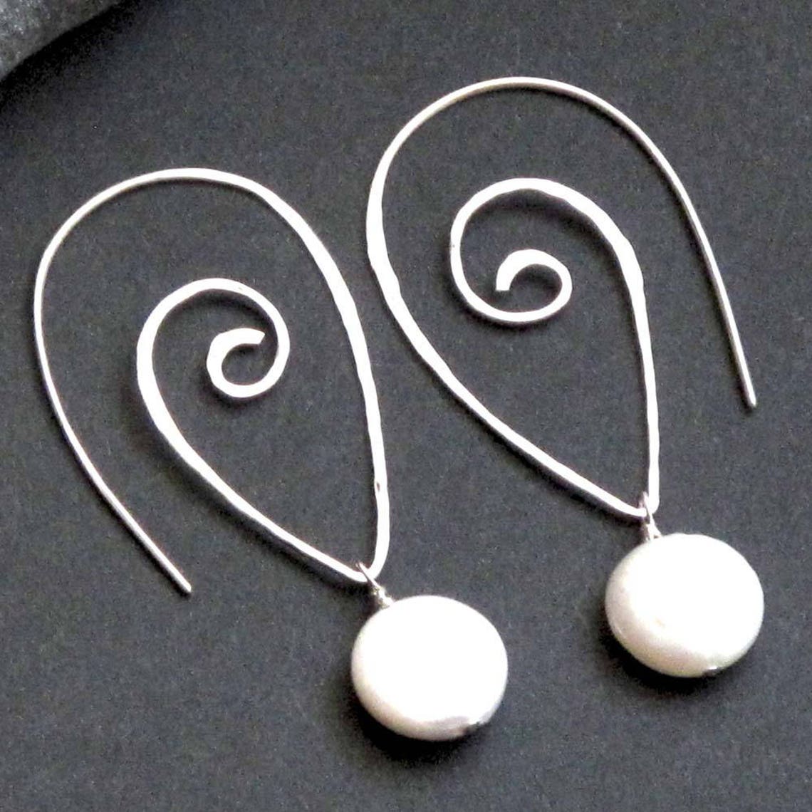 Spiral Earring Hoops With Coin Pearls, Interchangeable Dangle Earrings ...