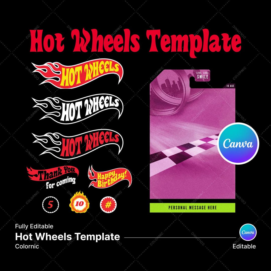 Hot Wheels Template Birthday Party Template Printable Party Favors Fast ...