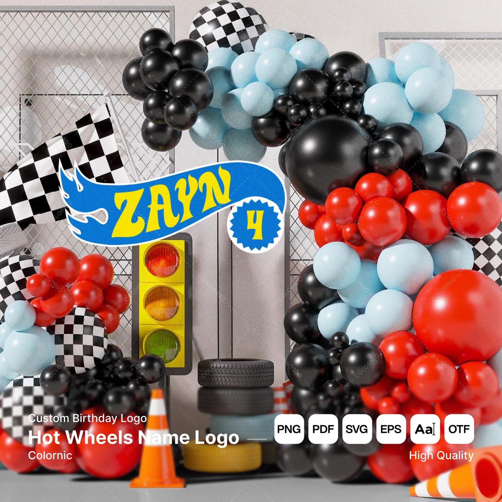 Hot Wheels Custom Logo, Personalized Hot Wheels-themed Name and Age ...