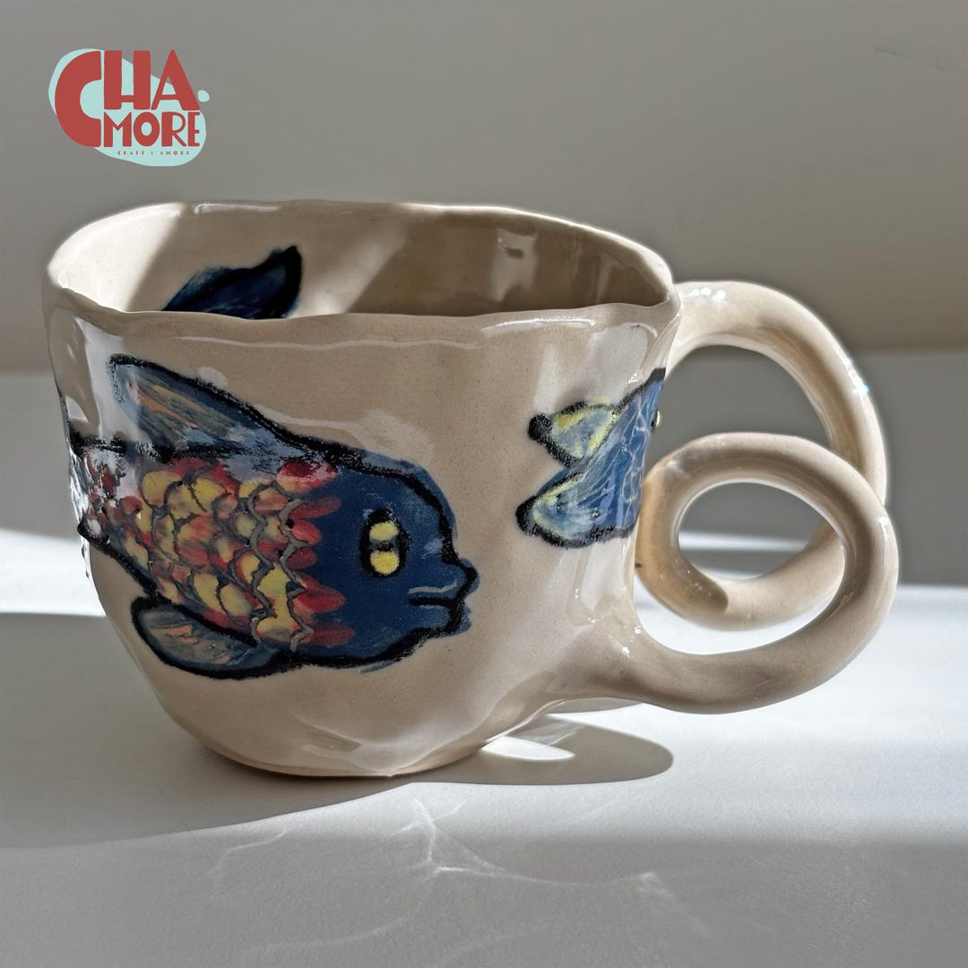 Handmade Fish Stoneware Mug, Nautical Pottery, 6oz - Etsy