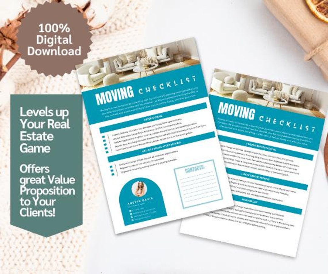 Real Estate Moving Checklist TEAL - Etsy