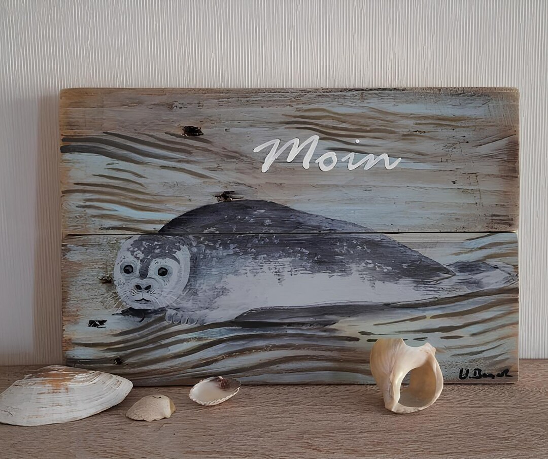 Seal in the Watt-moin Sign With Seal, Maritime Acrylic Painting, Hand ...
