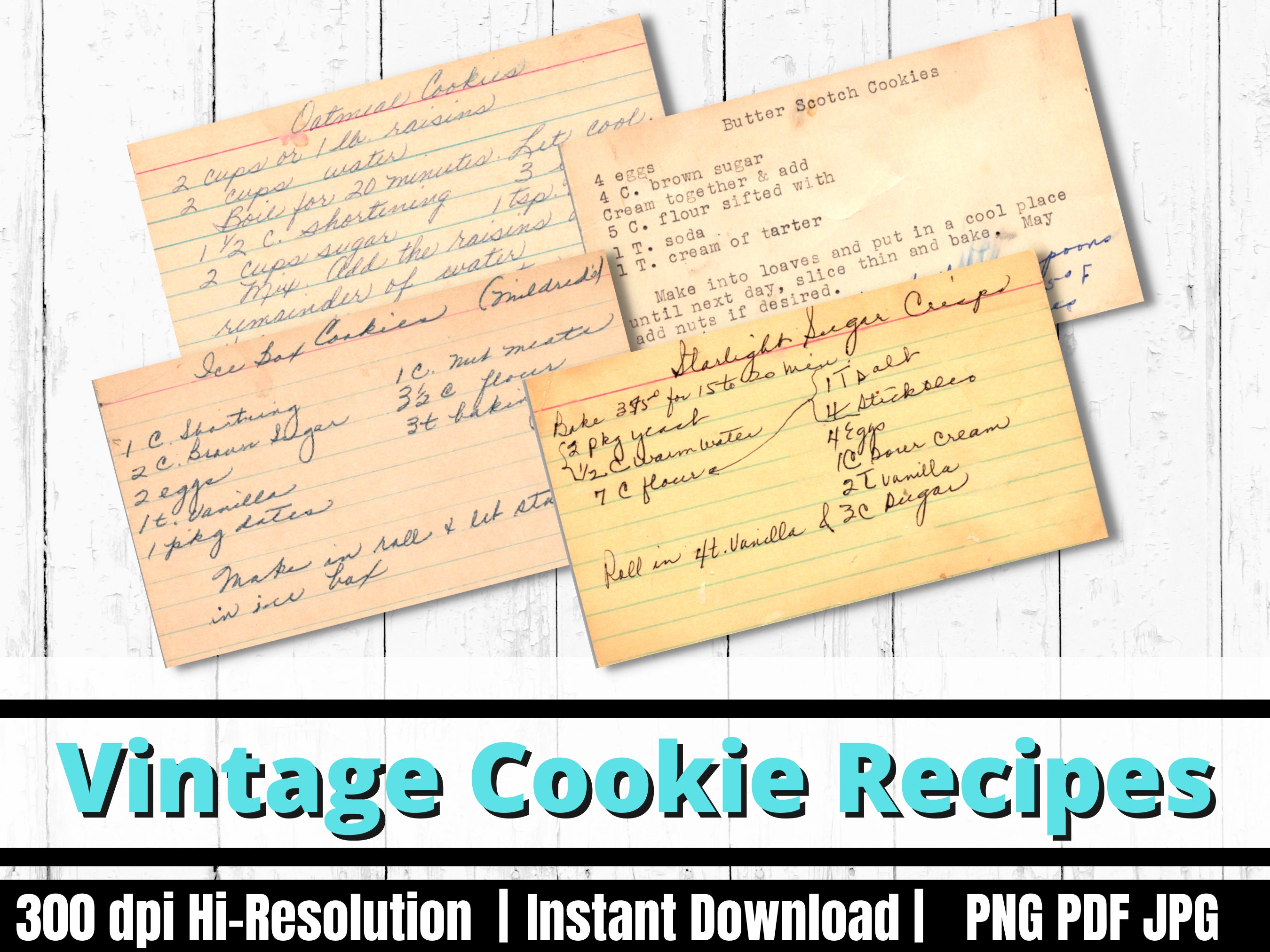Vintage Cookie Recipe Cards Antique Grandma 1950 Cooking Recipes Junk ...