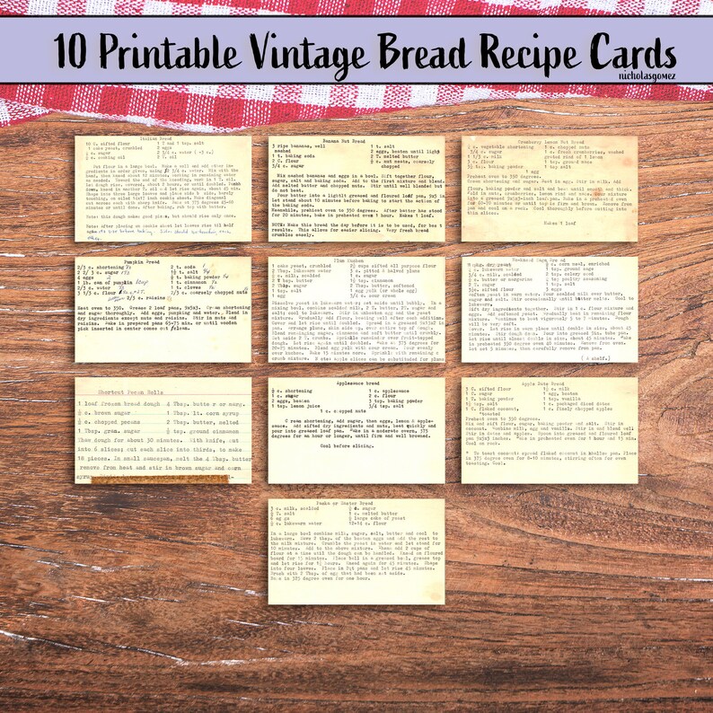 Instant Digital Download Vintage Bread Recipe Cards - Etsy