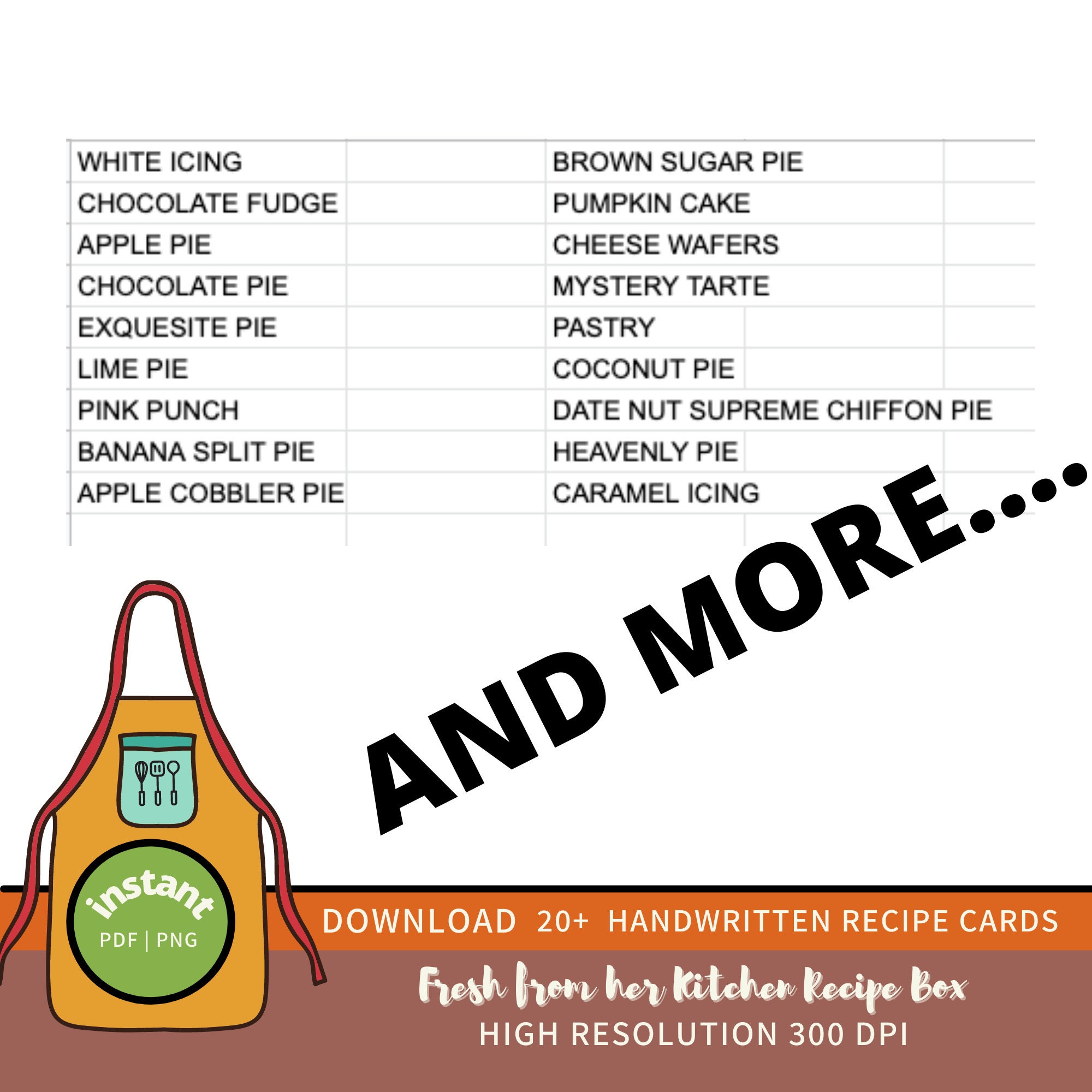 20 Pie Vintage Recipe Cards, Antique Recipes, Vintage Ephemera Pack ...