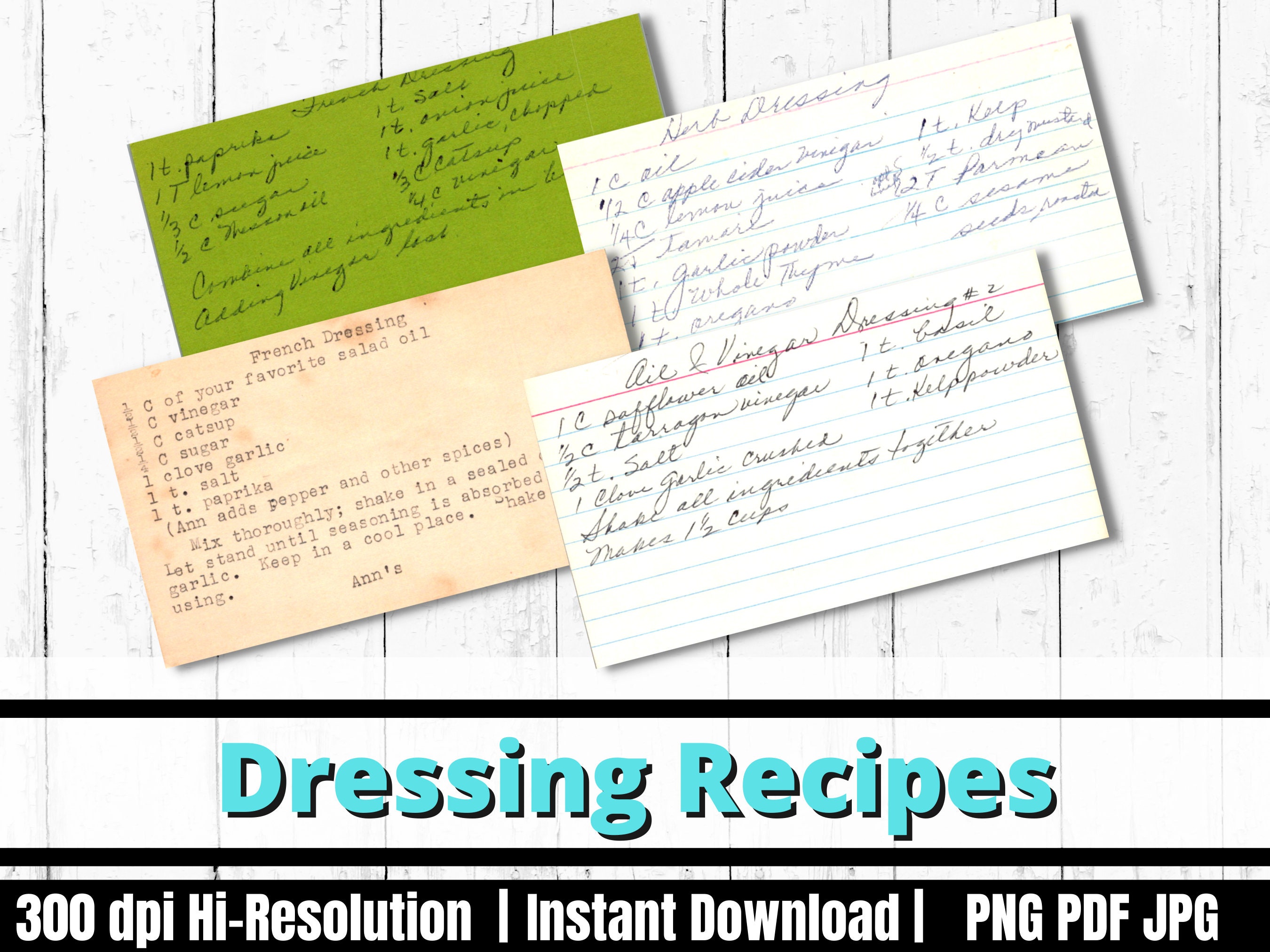 Antique Dressing Recipes, Vintage Ephemera Pack, Vintage Recipe Cards ...