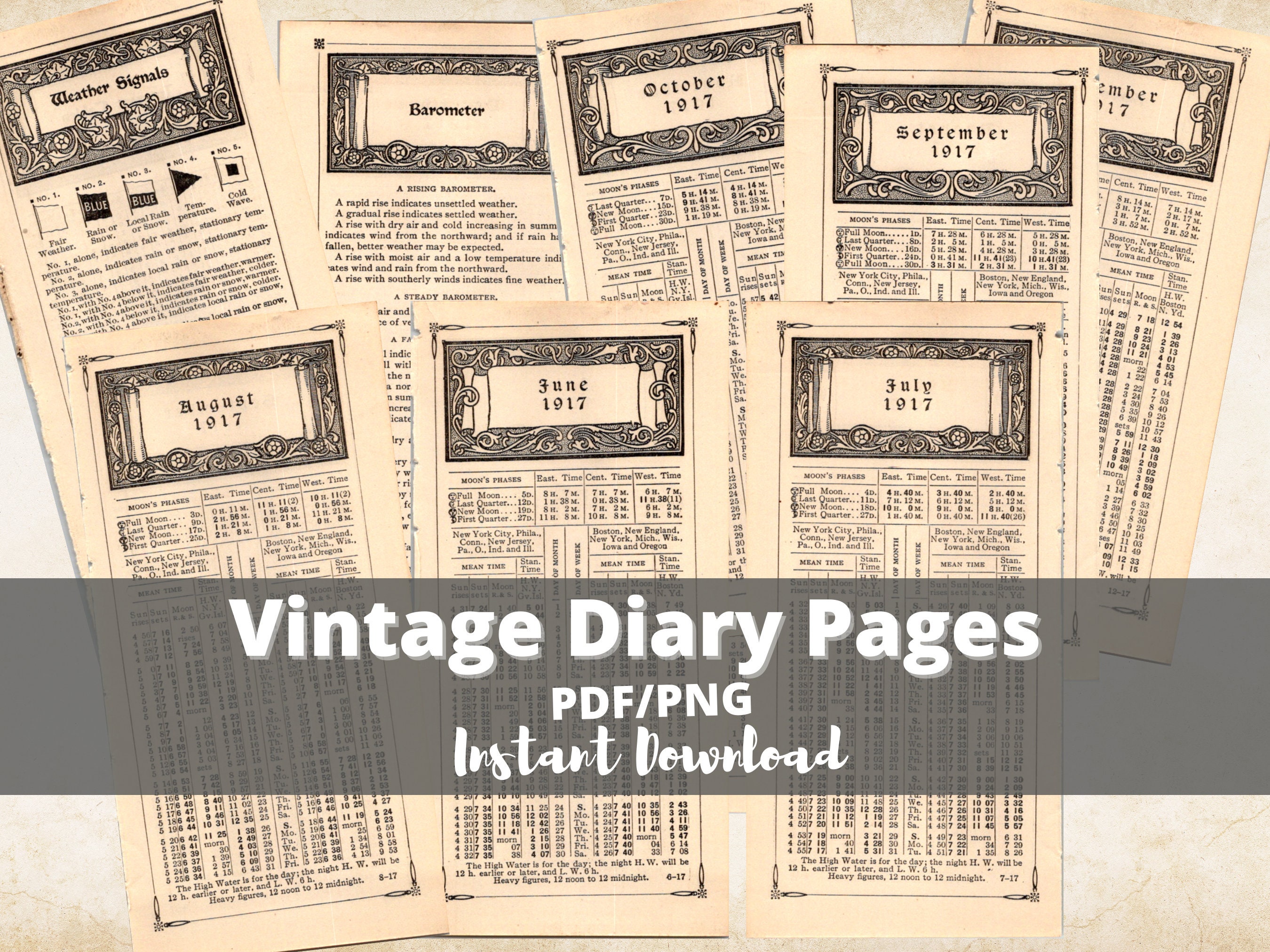 Vintage Diary Calendar Book, Pages for Scrapbook, Junk Journal, Mixed ...