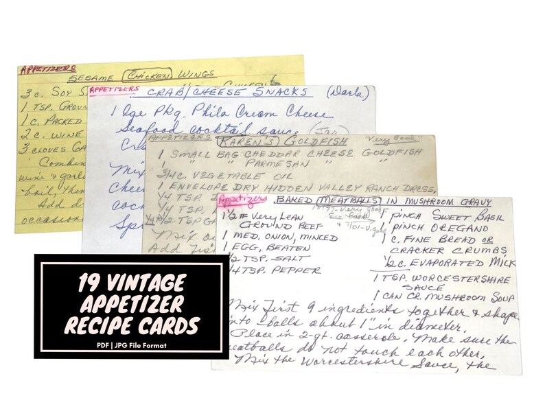 19 Antique Appetizer Recipes: Vintage Recipe Card Collection (digital ...