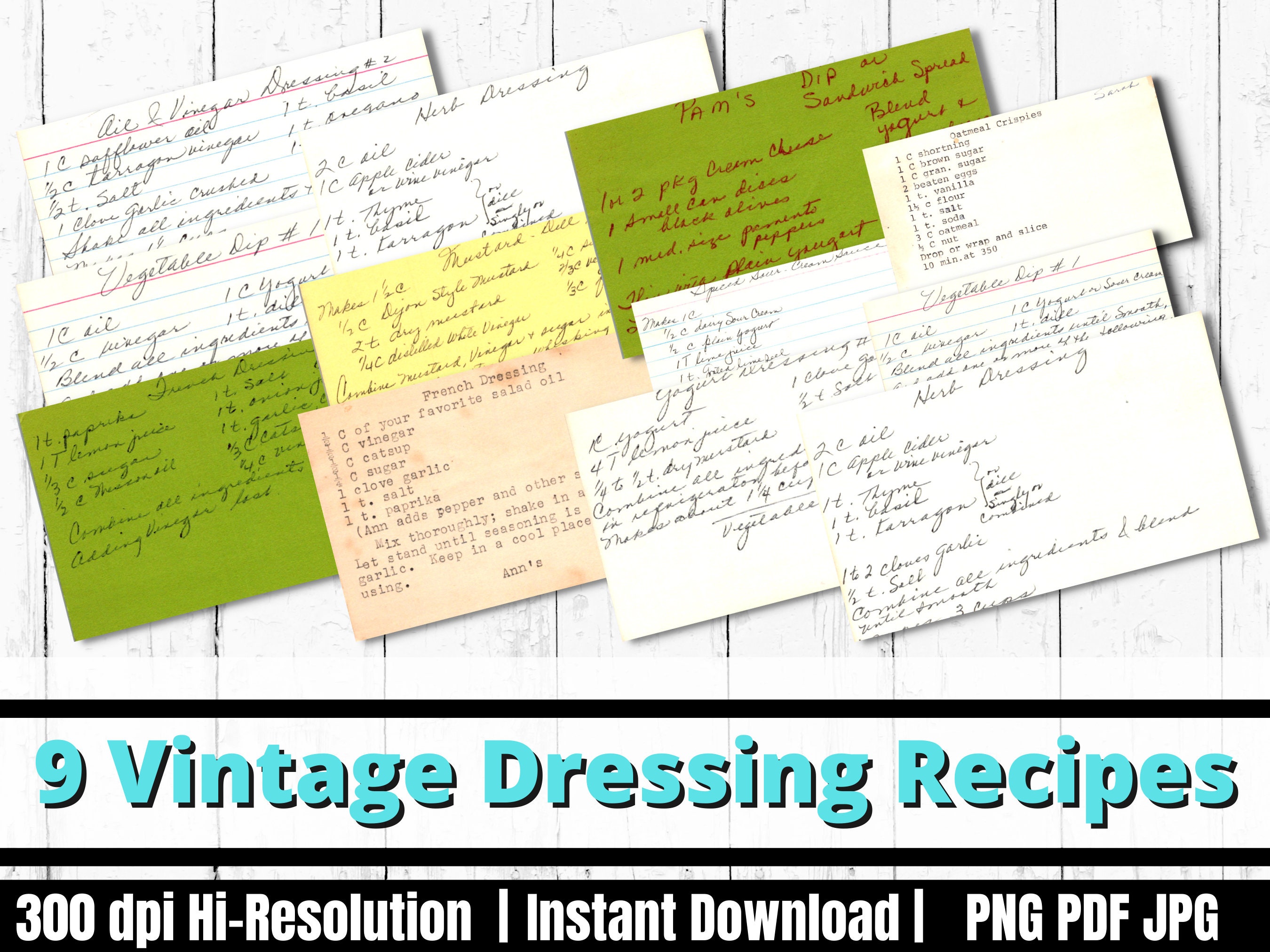 Antique Dressing Recipes, Vintage Ephemera Pack, Vintage Recipe Cards ...