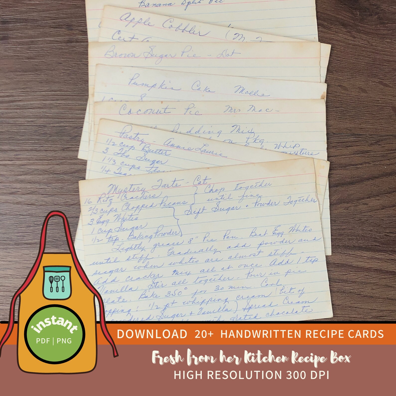 20 Pie Vintage Recipe Cards, Antique Recipes, Vintage Ephemera Pack ...